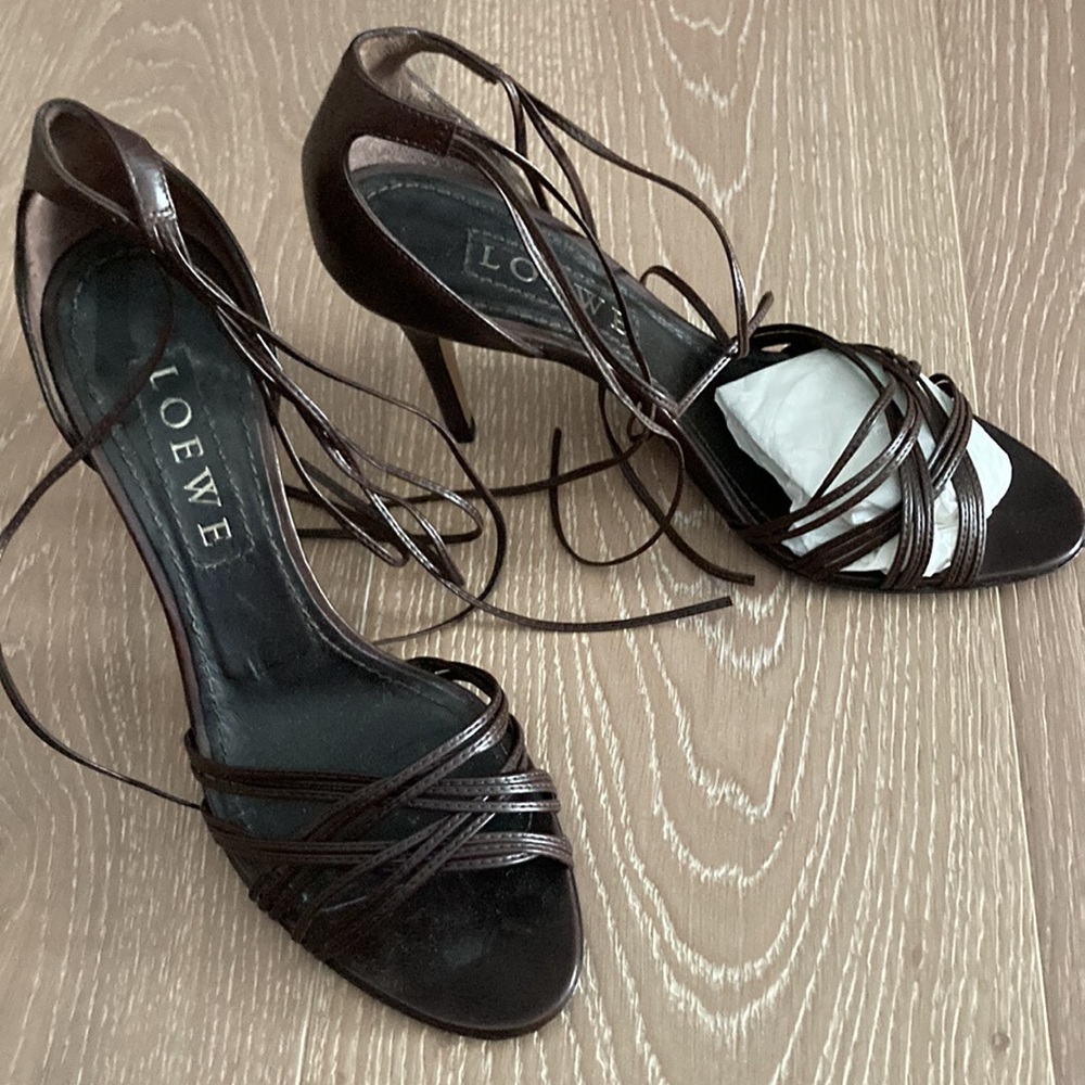 Loewe Italian Leather Strappy Heels - Gem
